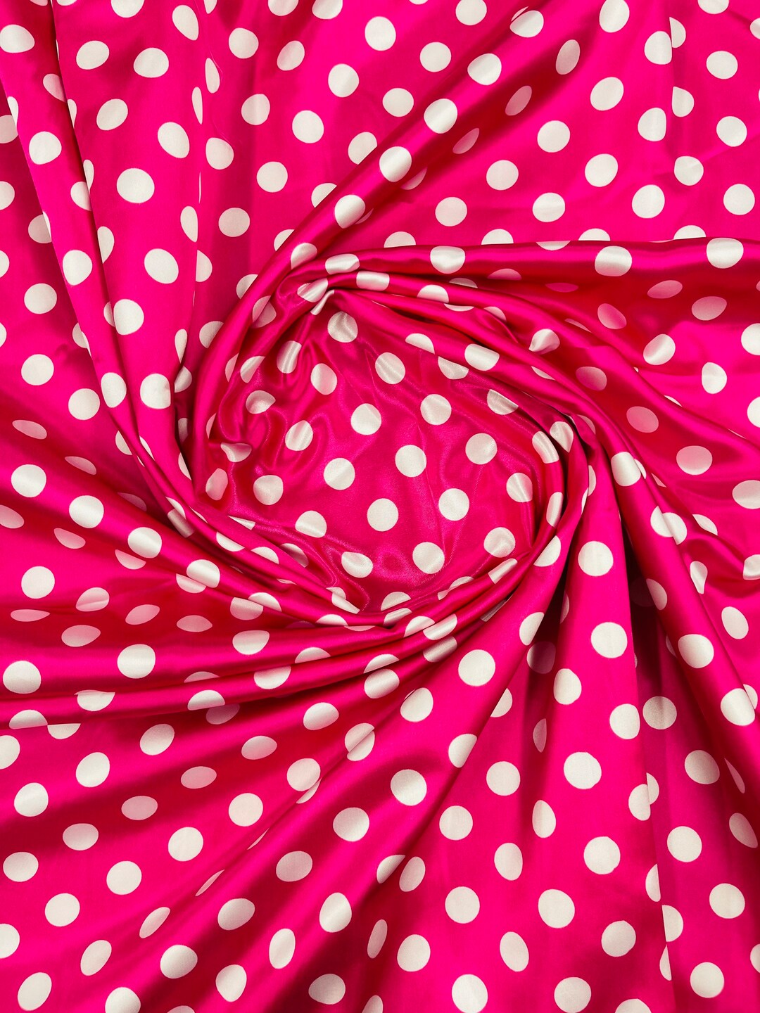 White 1/2 Inch Multi Color Polka Dot on A Fuchsia Soft Charmeuse Satin ...
