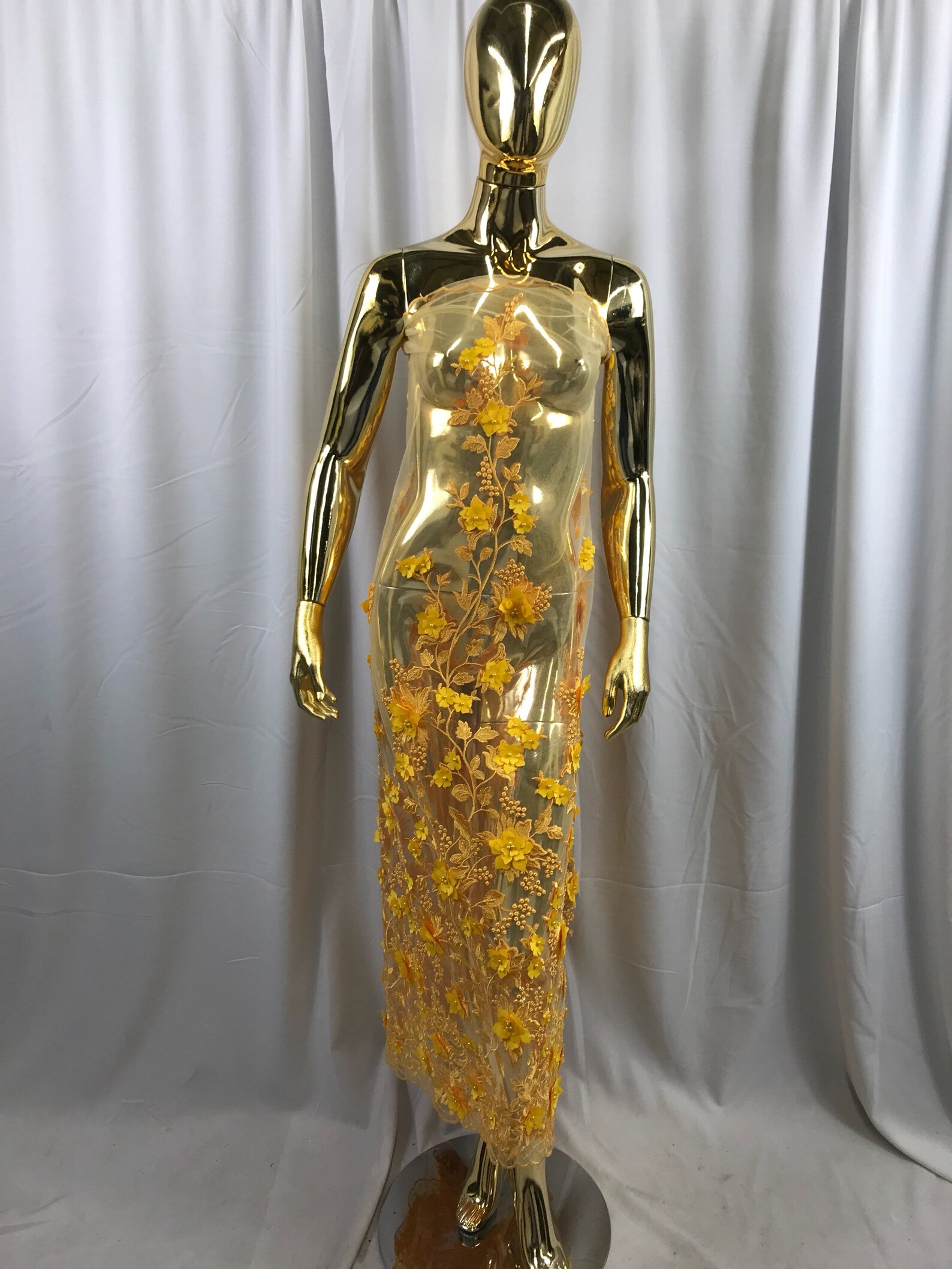 Yellow Princess 3d Floral Design Embroidery With Pearls on a | Etsy