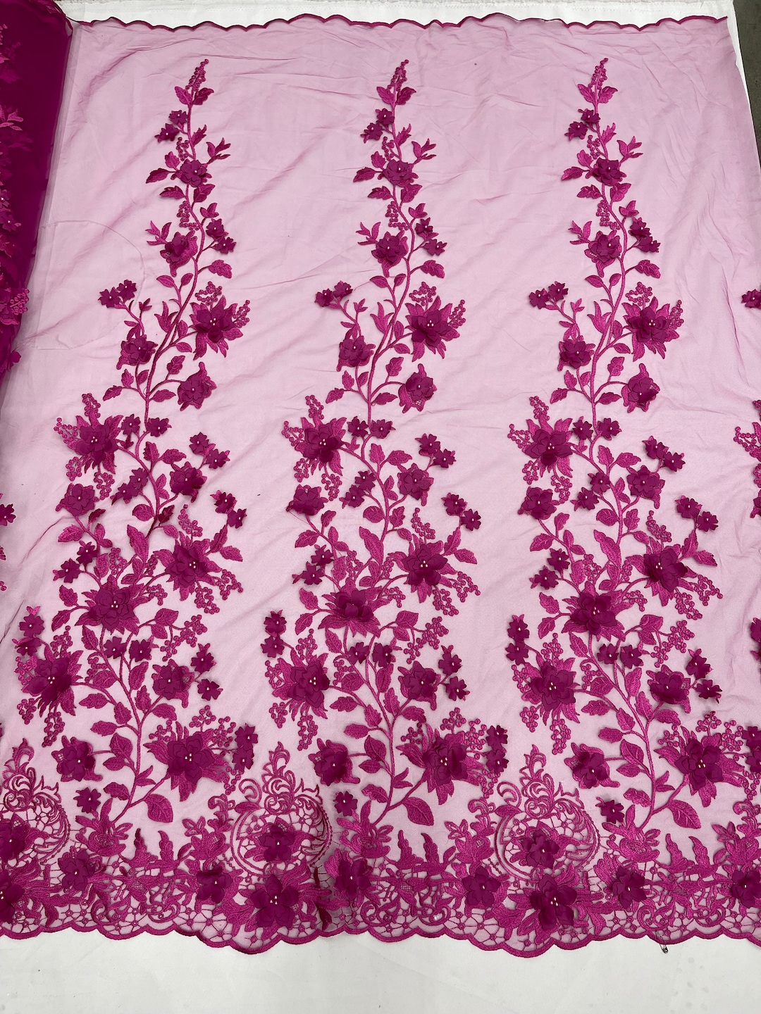 Magenta Pink Princess 3d Floral Design Embroider and Beaded With Pearls ...
