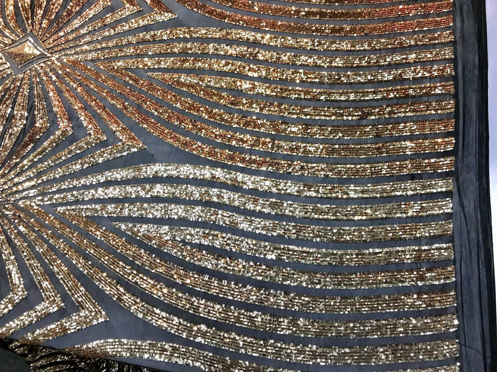 Gold Geometric Diamond Design With Shiny Sequins on a Black 4 | Etsy