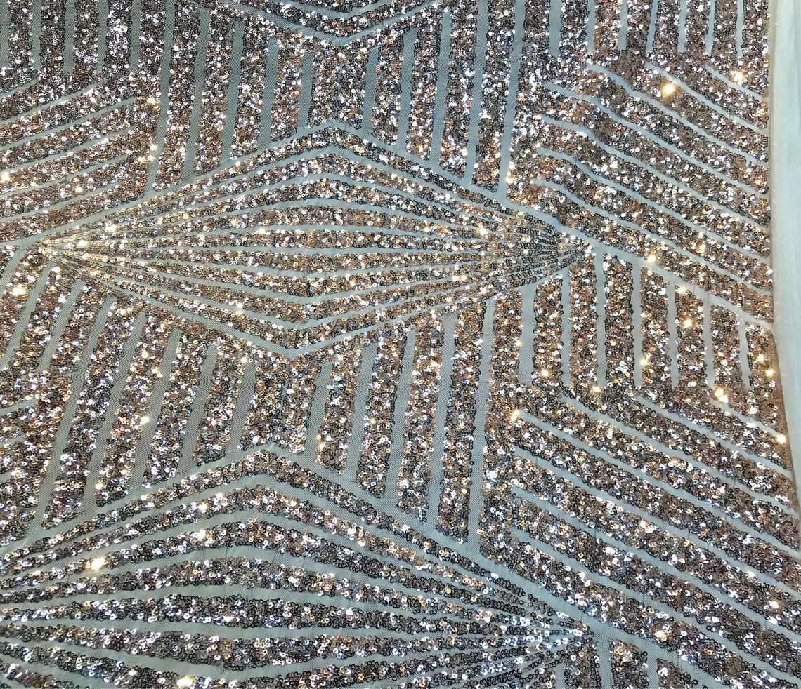 Rose Gold Geometric Design Embroider With Sequins on a 4 Way | Etsy