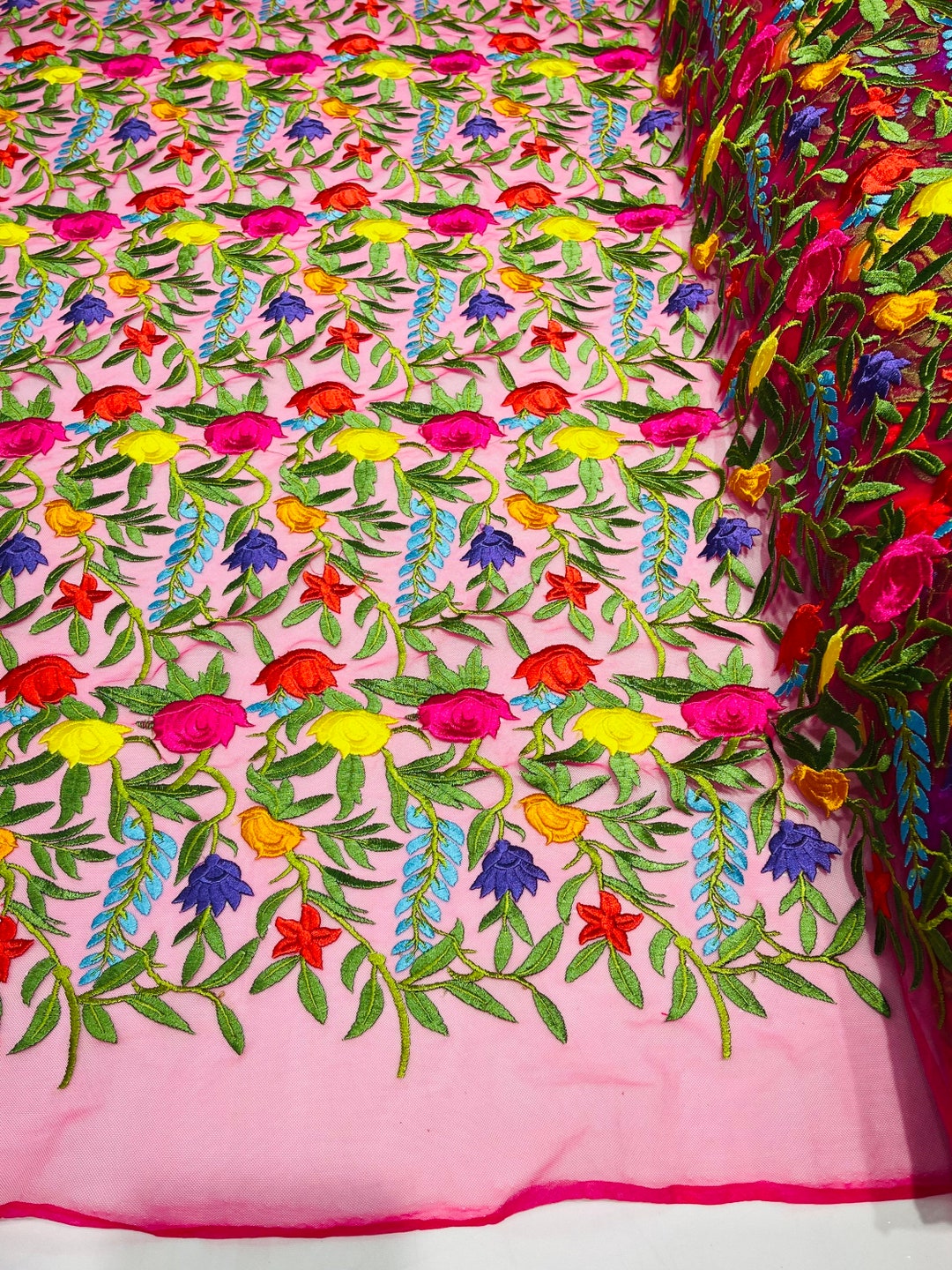 Maria Multi Color Mexican Sarape Floral Design Embroider on a Fuchsia ...