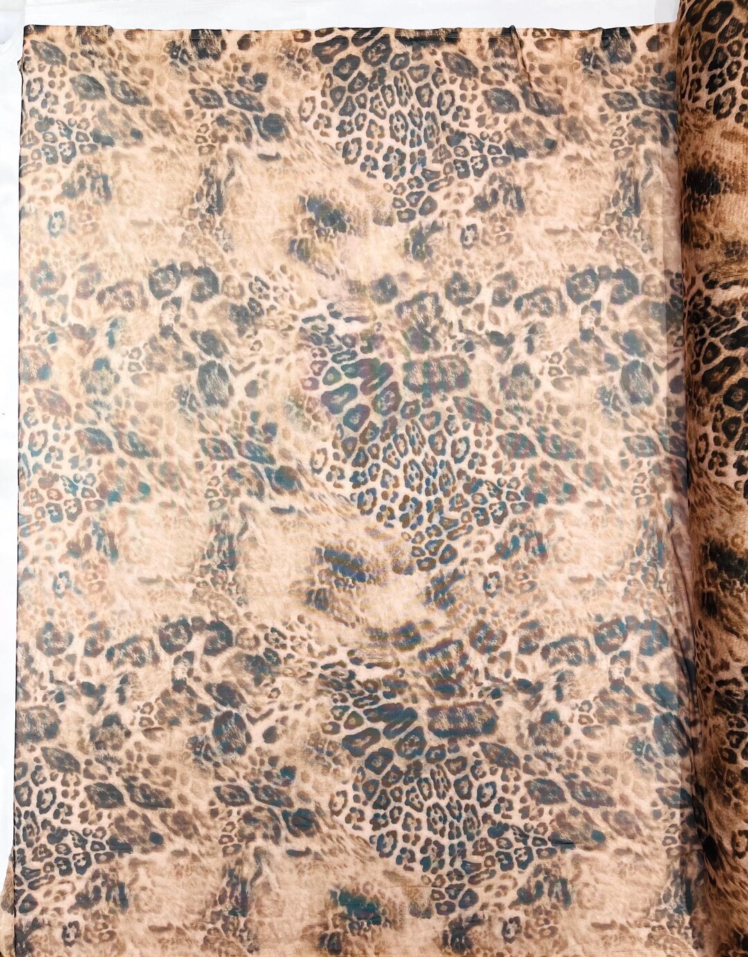 Light Brown/black/beige Sheer Leopard Design Print on Power Mesh ...