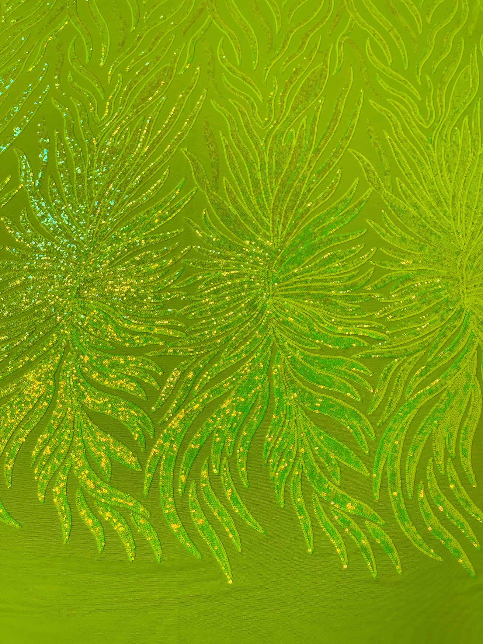 Neon Lime Green Iridescent Phoenix Feather Design With Sequins ...