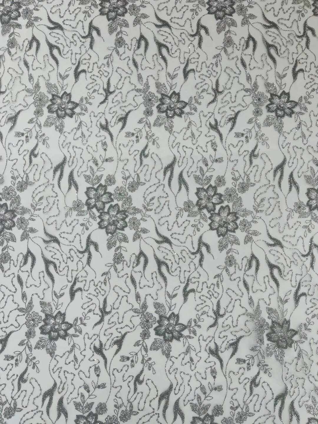Silver Glitter Floral Design on A Mesh Lace Fabric. - Etsy