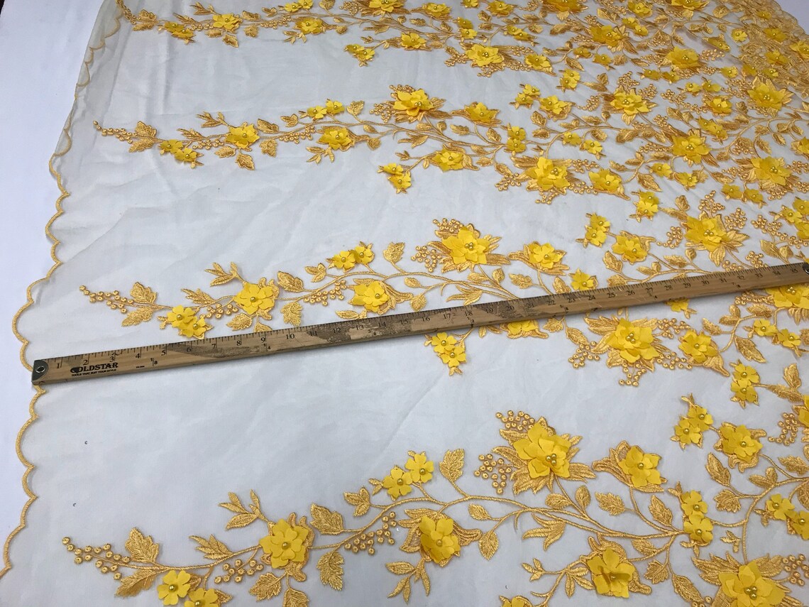 Yellow Princess 3d Floral Design Embroidery With Pearls on a | Etsy