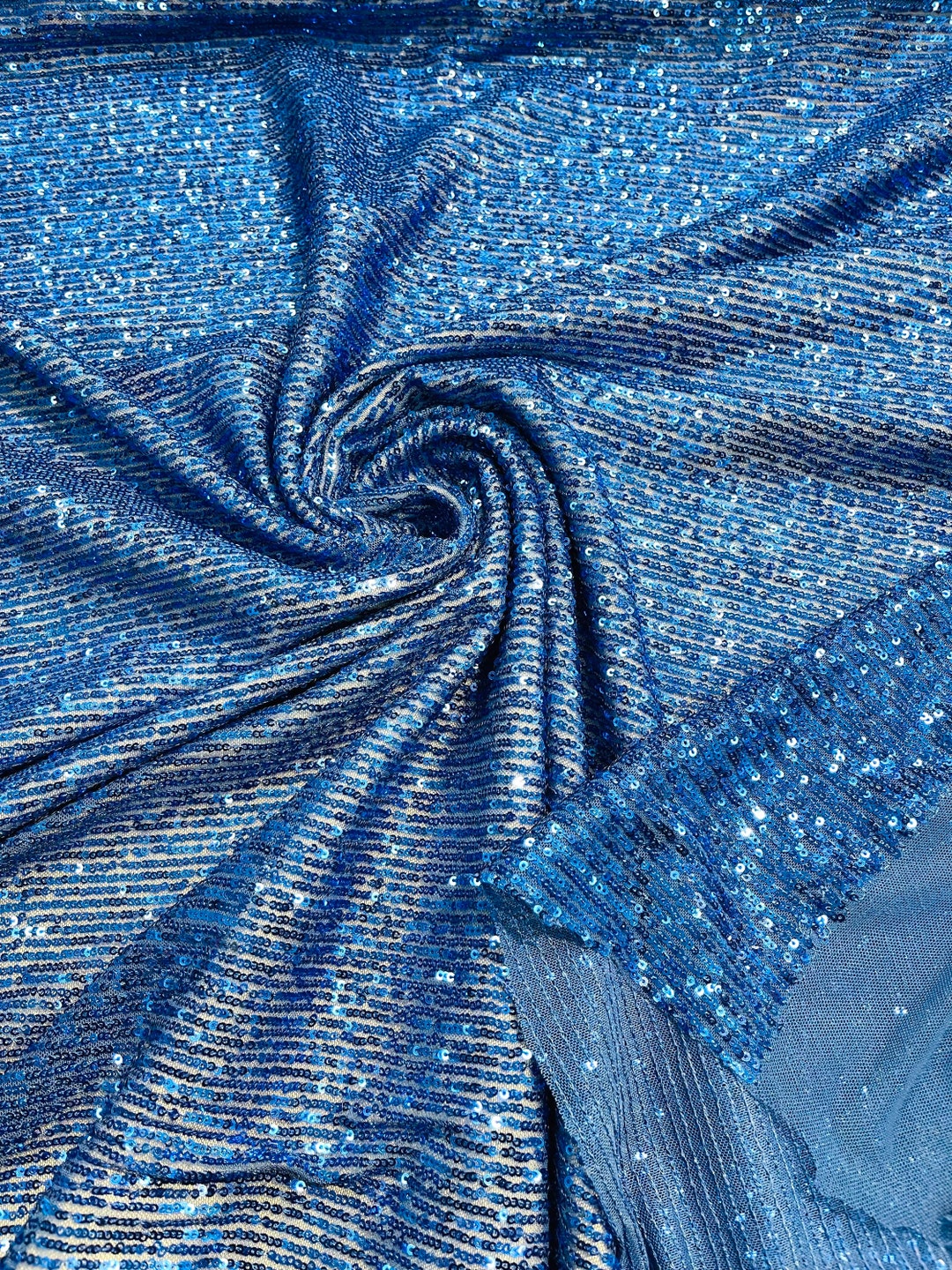 Royal Blue Chain Shiny Sequins Design on a 4 Way Stretch Mesh Fabric ...
