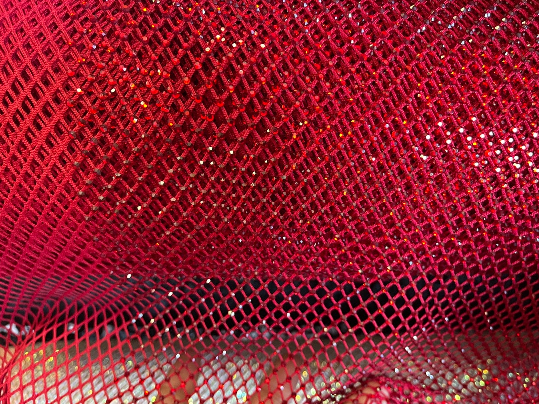 Burgundy Rhinestones on Soft Stretch Fish Net Fabric 45 Wide sold by ...