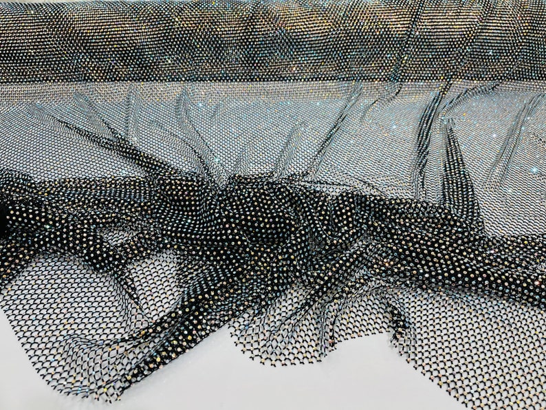 Black AB Iridescent Rhinestones on Soft Stretch Fish Net - Etsy