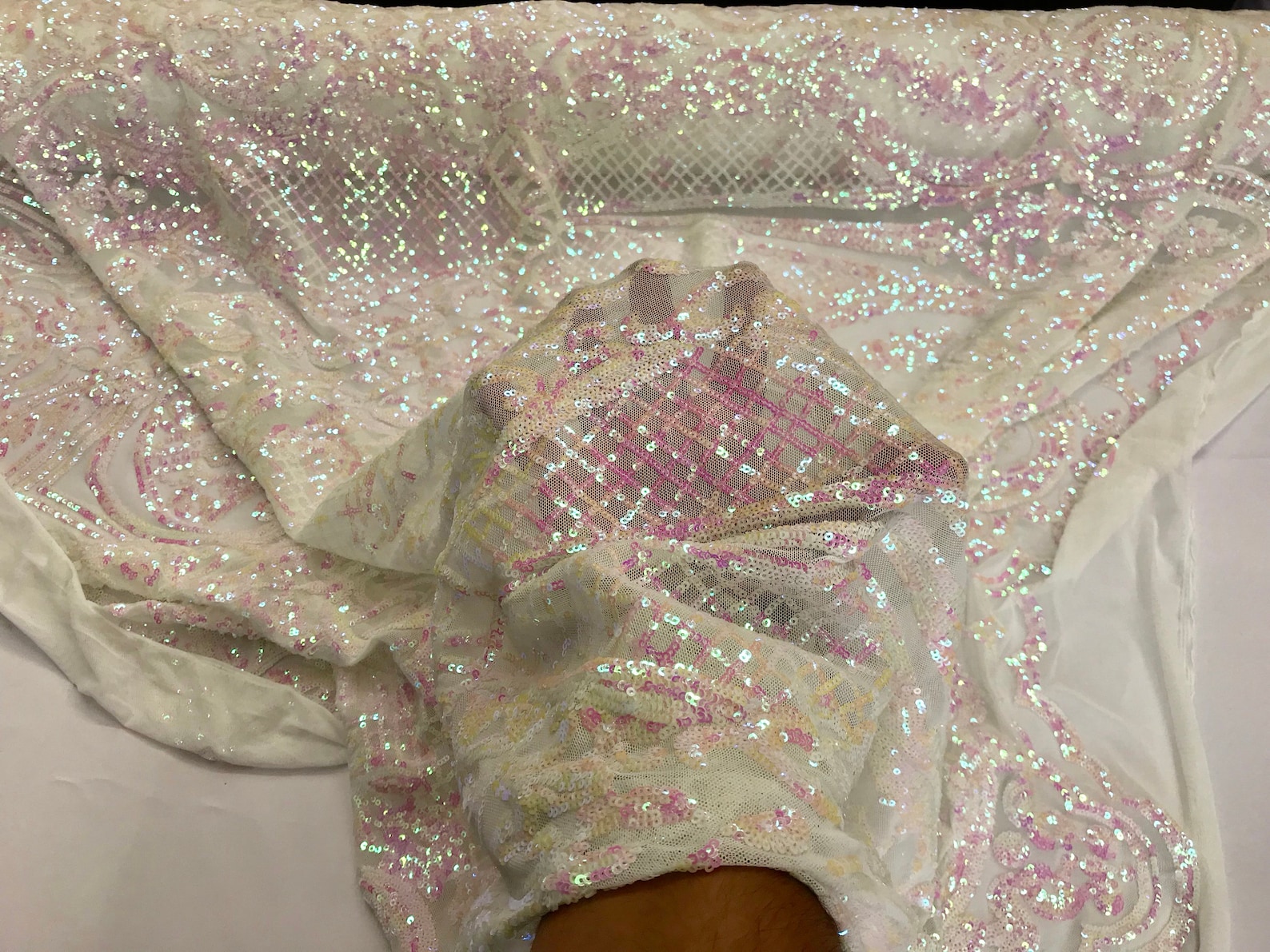 Pink princess design iridescent sequins embroidery on a 4 way | Etsy