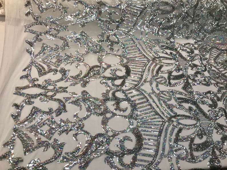 Silver Iridescent Shiny Sequin Royalty Design Embroidery on a | Etsy