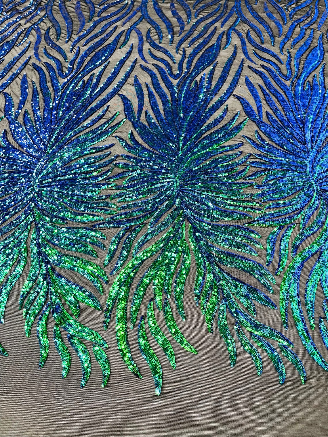 Green Iridescent Phoenix Feather Design With Sequins Embroider | Etsy