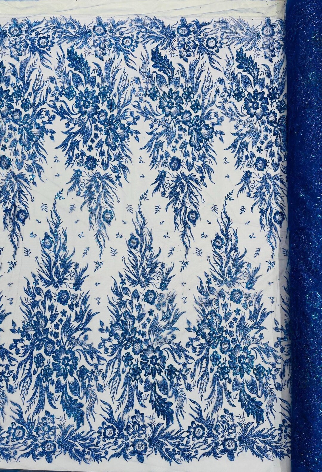 Royal Blue Big Glitter Damask Design on A Mesh Lace Fabric/prom/sold by ...