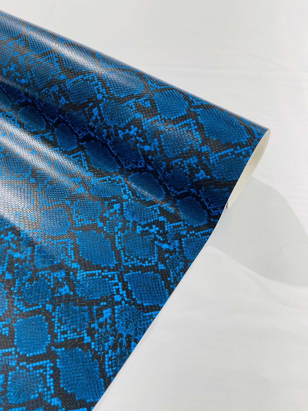 Royal Blue/black 54" Wide Snake Fake Leather Upholstery, 3-D Viper ...