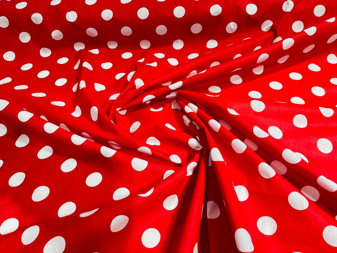 White Dot on Red 58" Wide Premium 1 Inch Polka Dot Poly Cotton Fabric ...