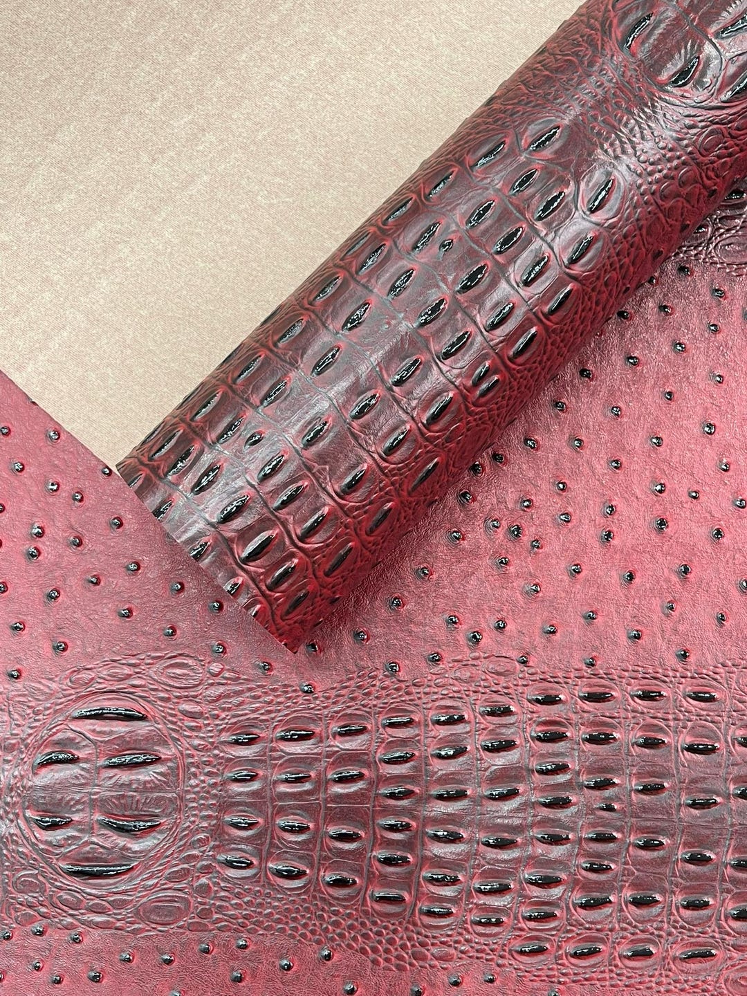 Deadpool Red Gator Ostrich Embossed Vinyl Fabric by the Yard / 2 Tone ...