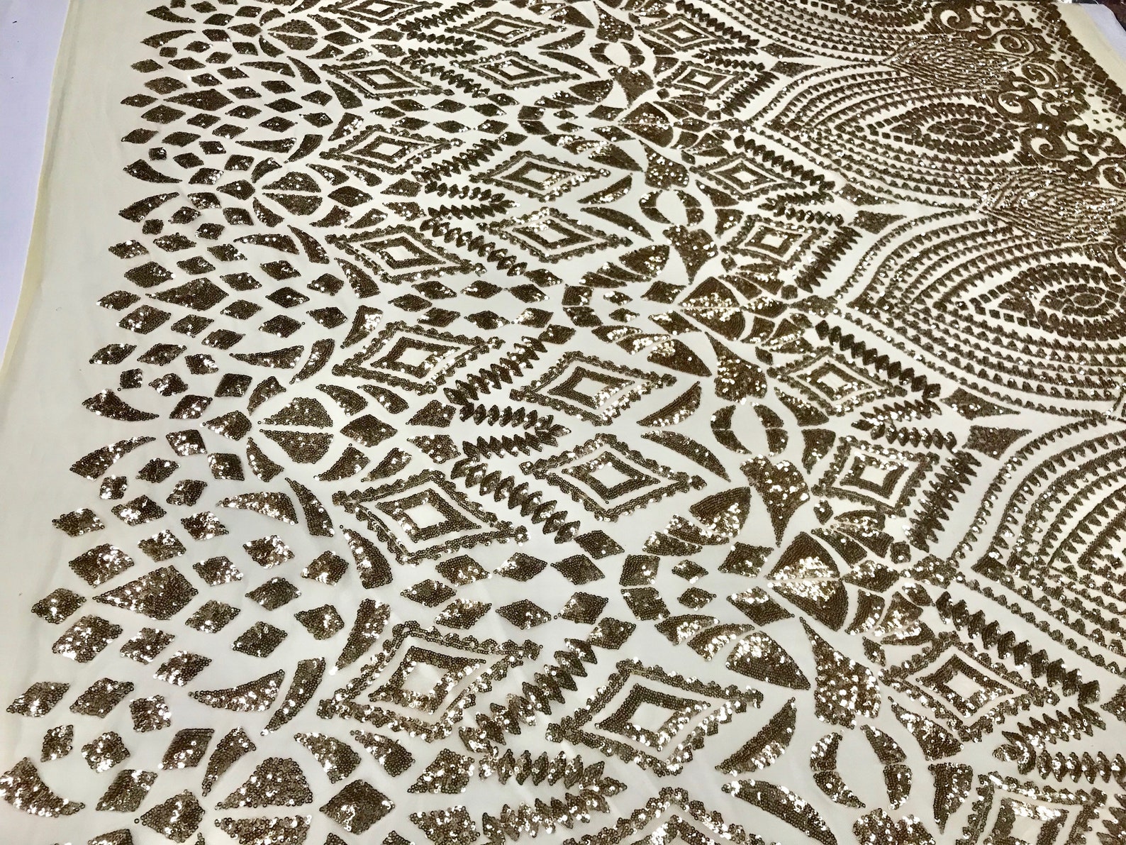 Gold Geometric Diamond Design Embroidery With Sequins on a 4 Way ...