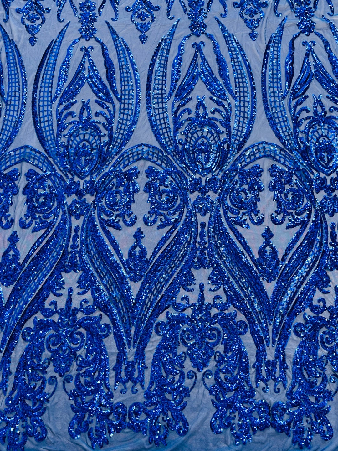 Royal Blue Empire Damask Design With Sequins Embroider on a 4 Way ...