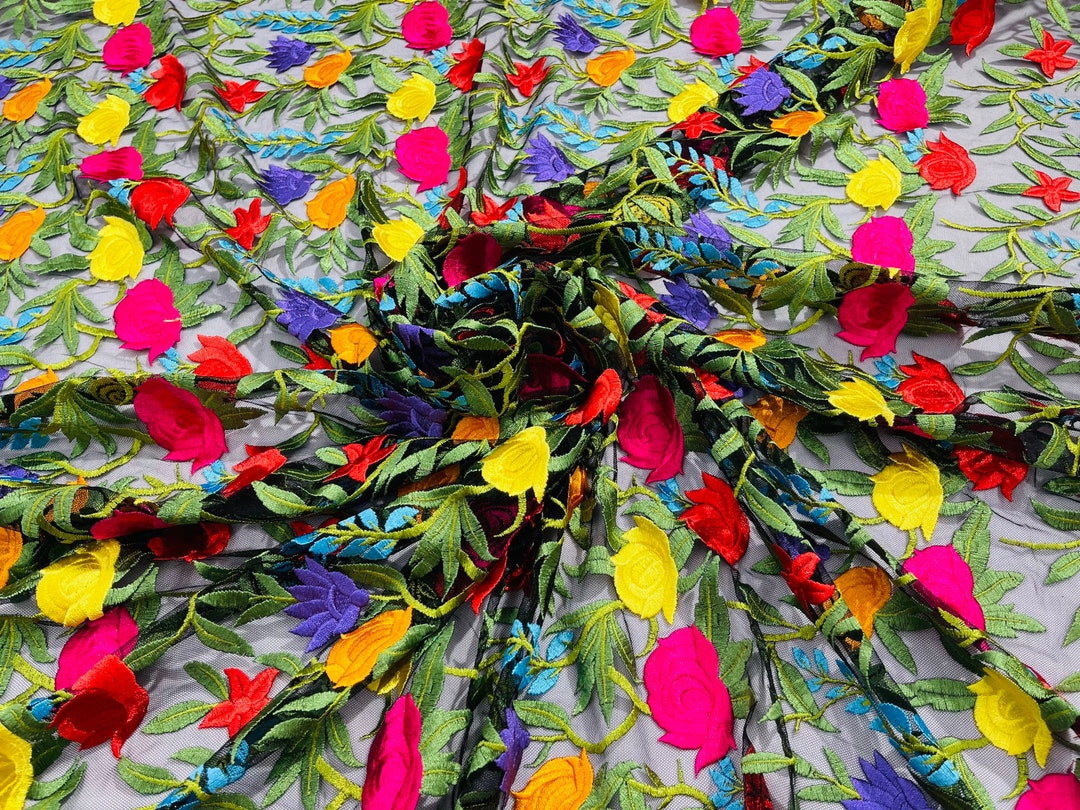 Maria Multi Color Mexican Sarape Floral Design Embroider on a Black ...
