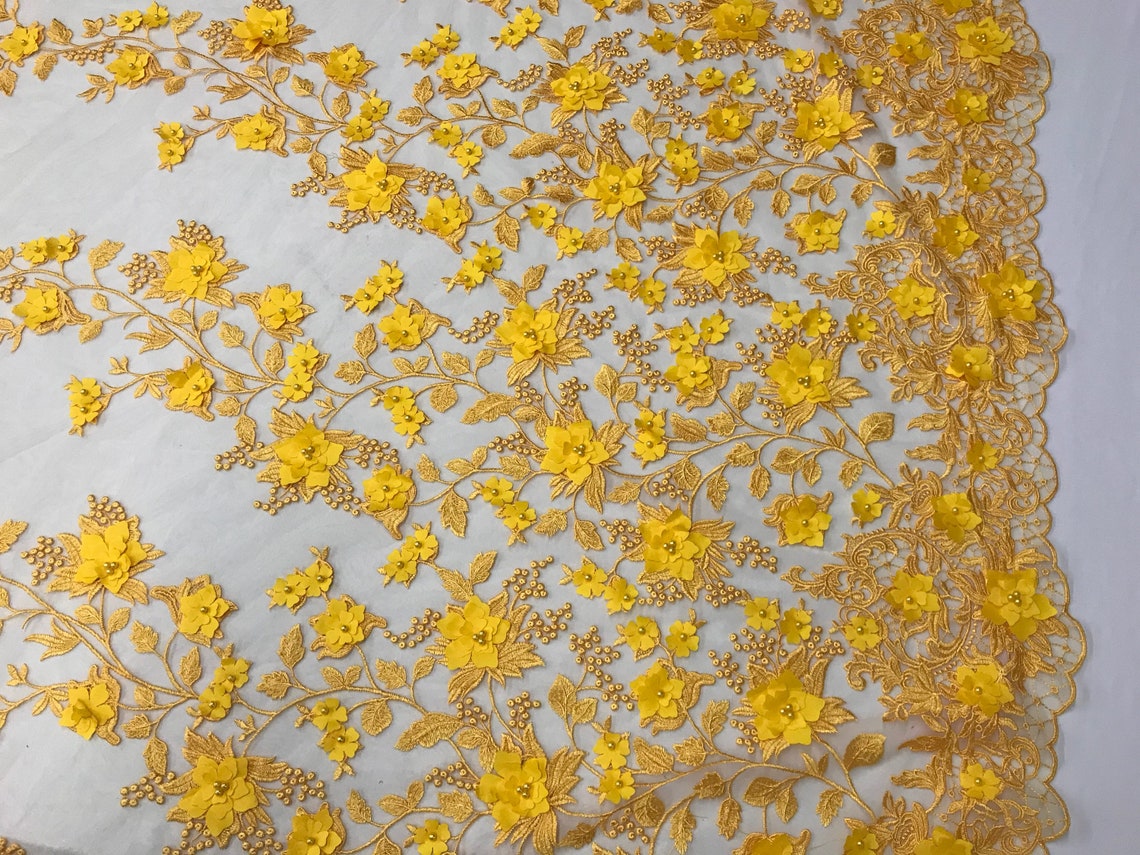 Yellow Princess 3d Floral Design Embroidery With Pearls on a | Etsy