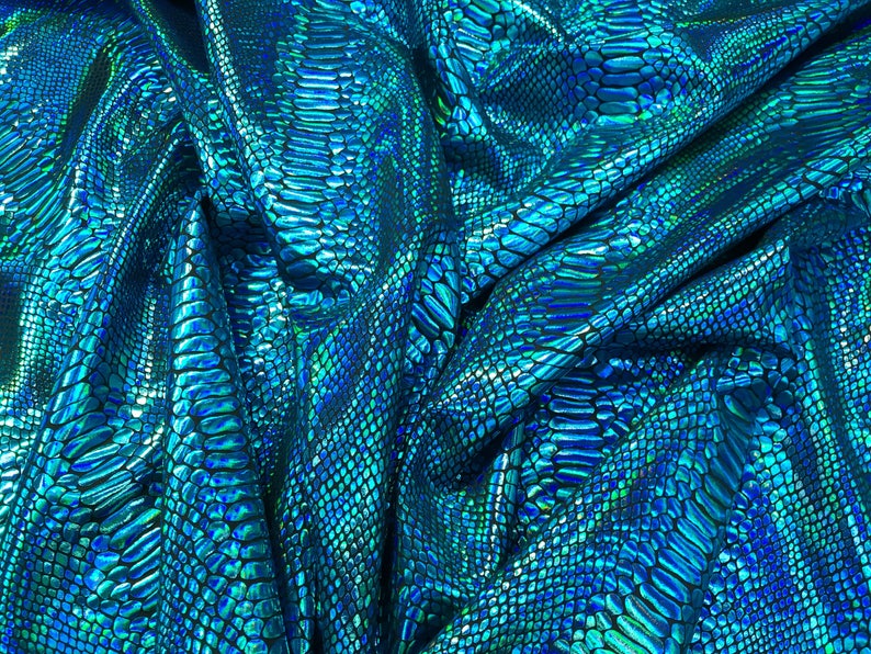 Turquoise iridescent snake skin print 2 way Stretch nylon | Etsy