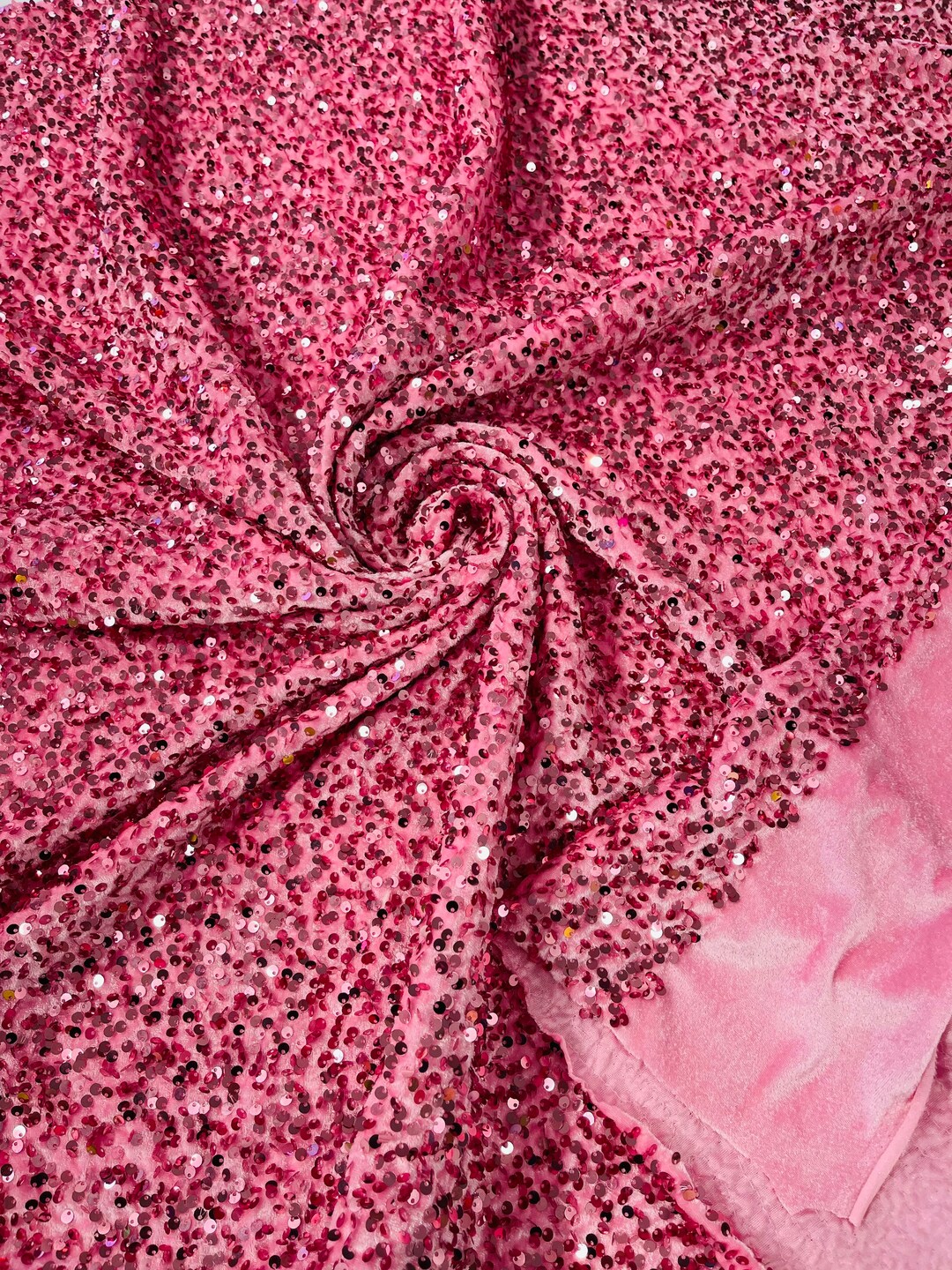 Pink Stretch Velvet With Luxury Sequins All Over 5mm Shining Sequins 2 ...
