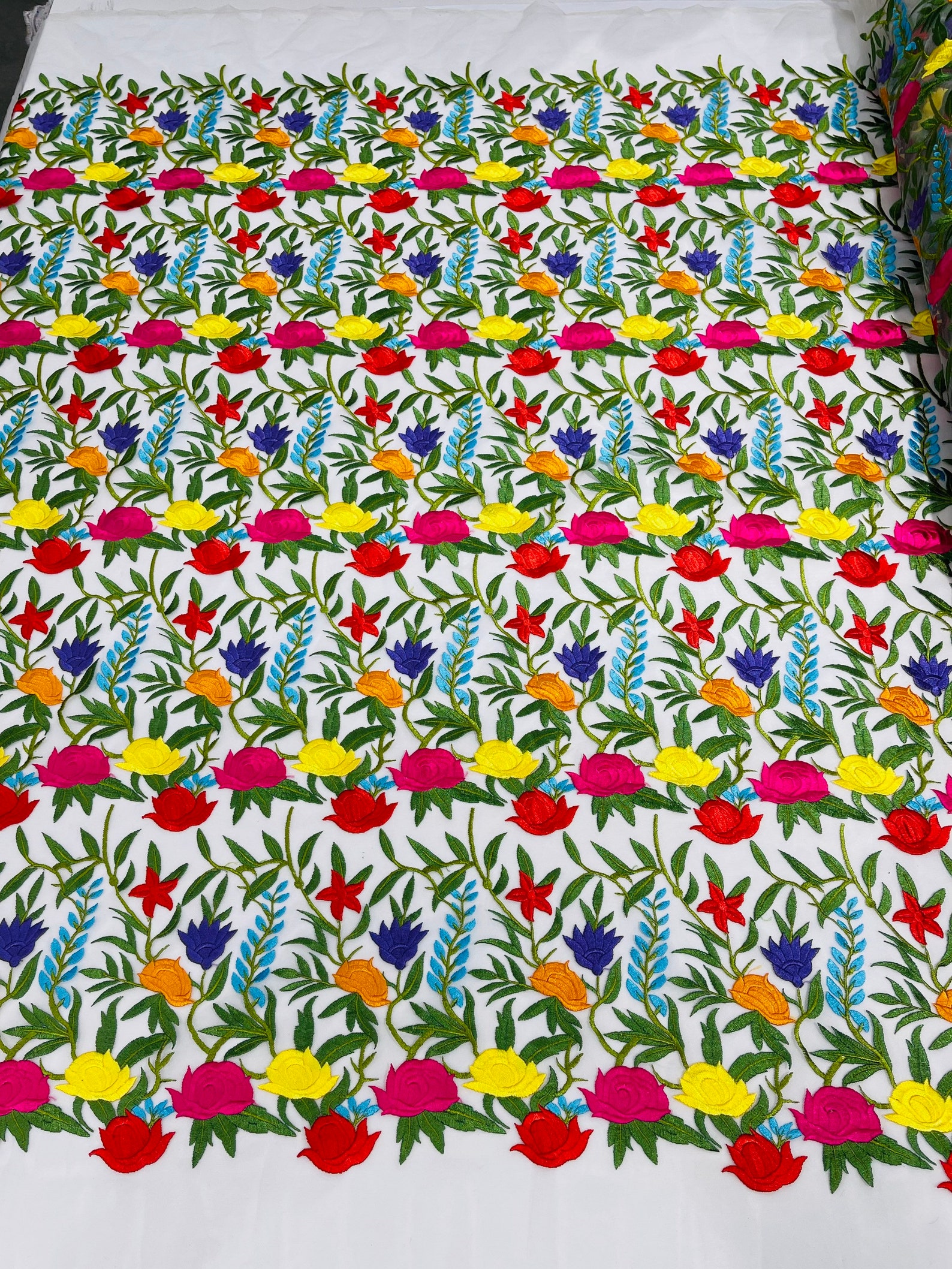 Maria Multi Color Mexican Sarape Floral Design Embroider on a Ivory ...