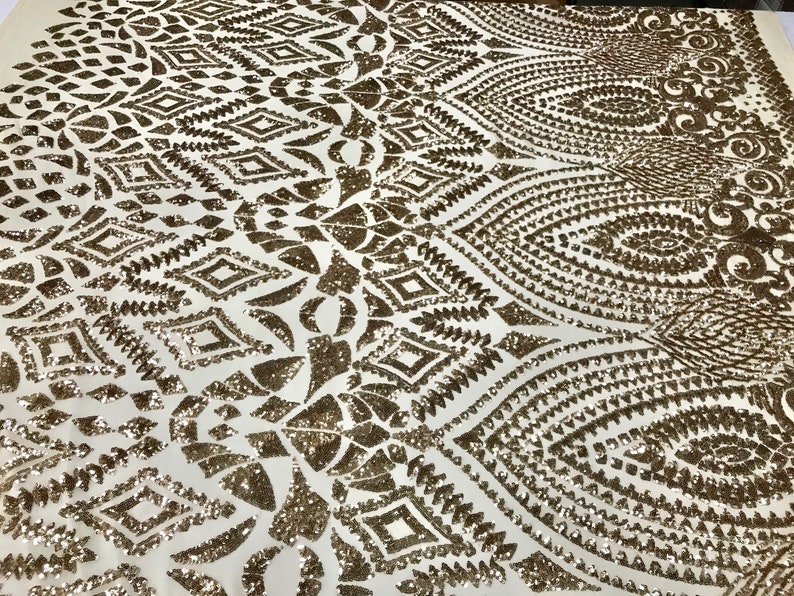 Gold Geometric Diamond Design Embroidery With Sequins on a 4 Way ...