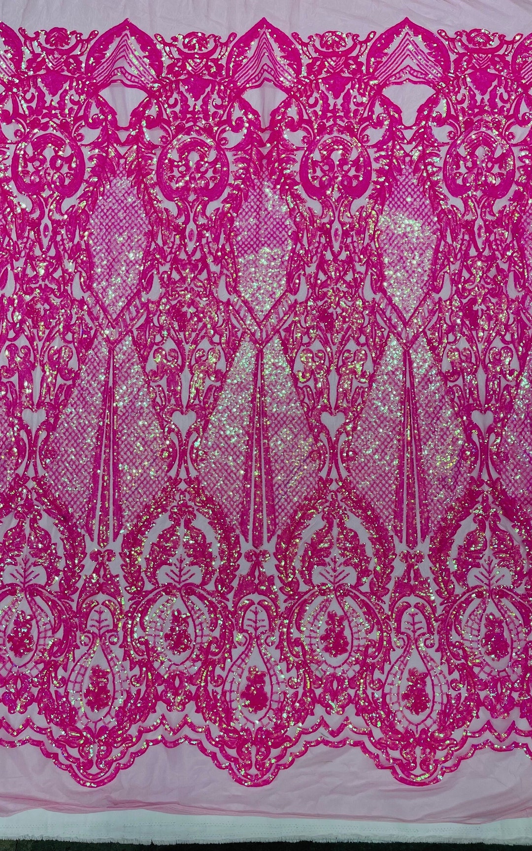 Neon Pink Princess Design Iridescent Sequins Embroidery on a 4 Way ...