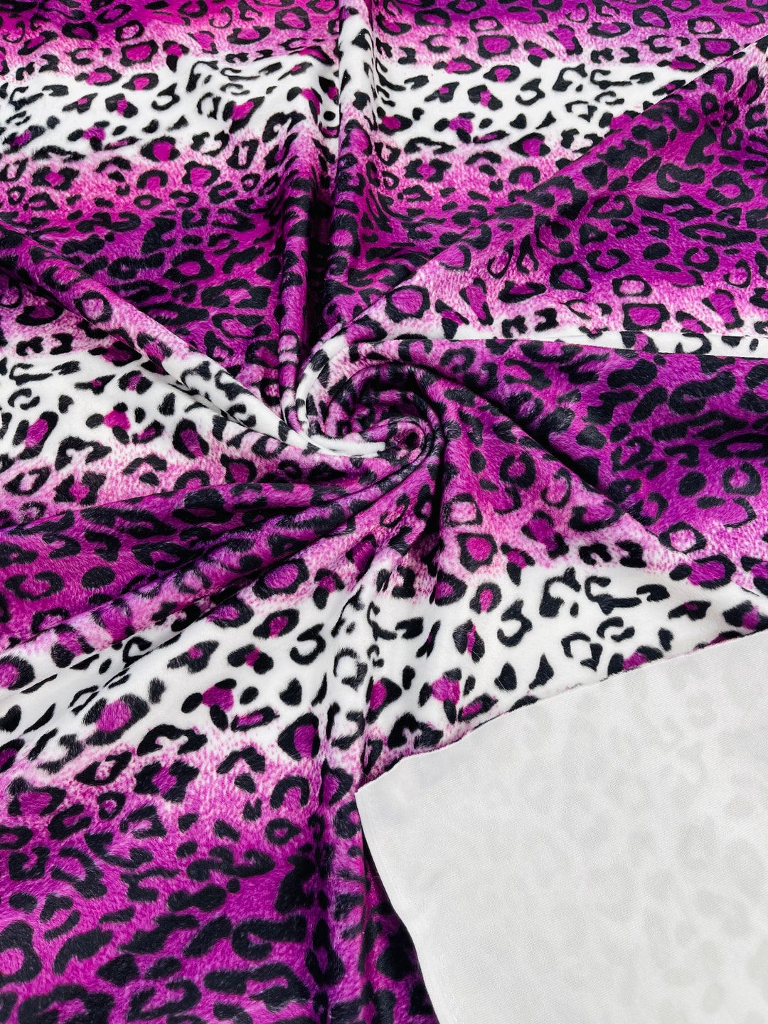 Purple/white/black Leopard Animal Print Velboa Faux Fur Fabric/58"/60 ...