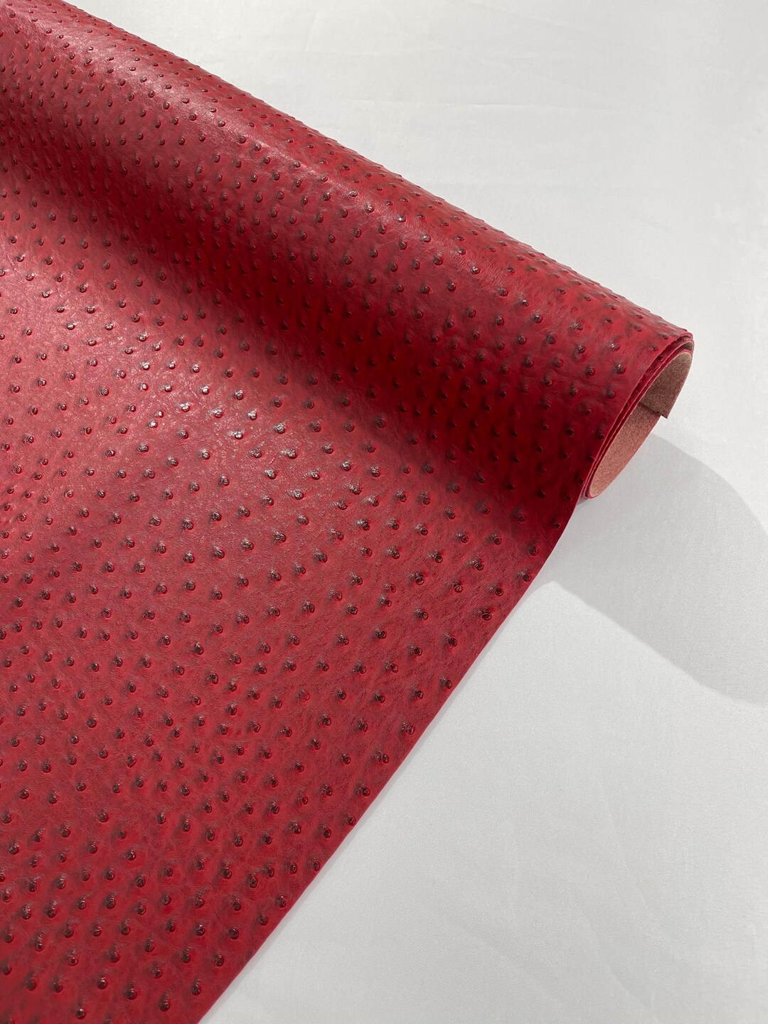 Dark Red 54” Wide Ostrich Fake Leather Upholstery, 3-D Ostrich Skin ...