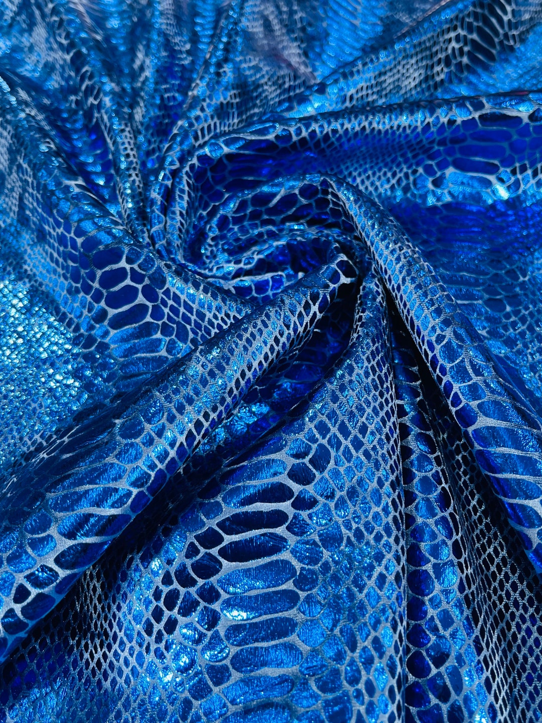 Royal Blue Illusion Foil Snake Design on a Stretch Velvet Fabric-sold ...