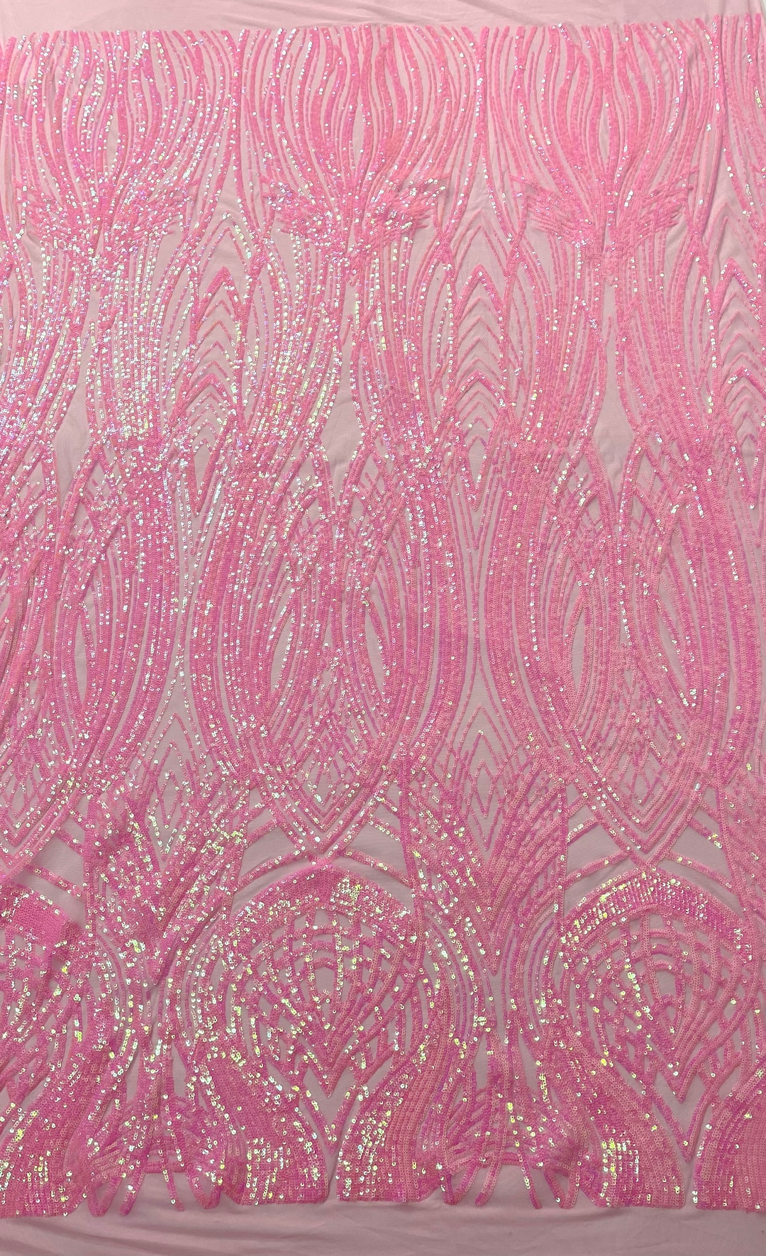 Candy Pink Iridescent Feather Damask Sequin Design on a Pink 4 Way ...