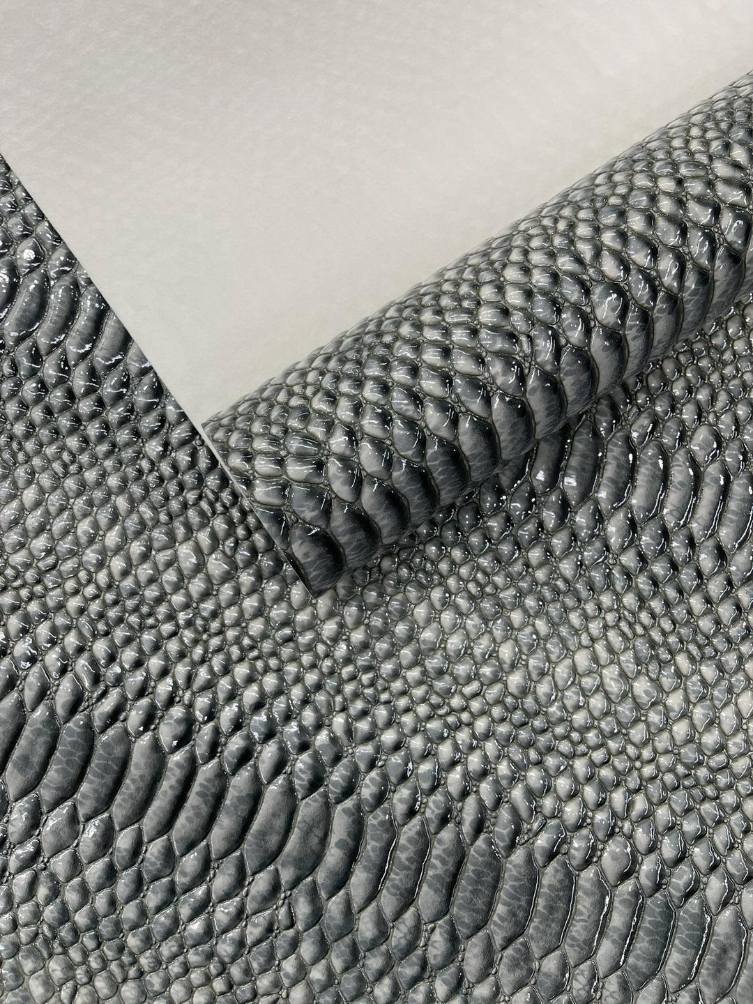 Liquid Gray Cobra Snake Shiny Vinyl 3D Embossed Fabric / 2 Tone Cobra ...