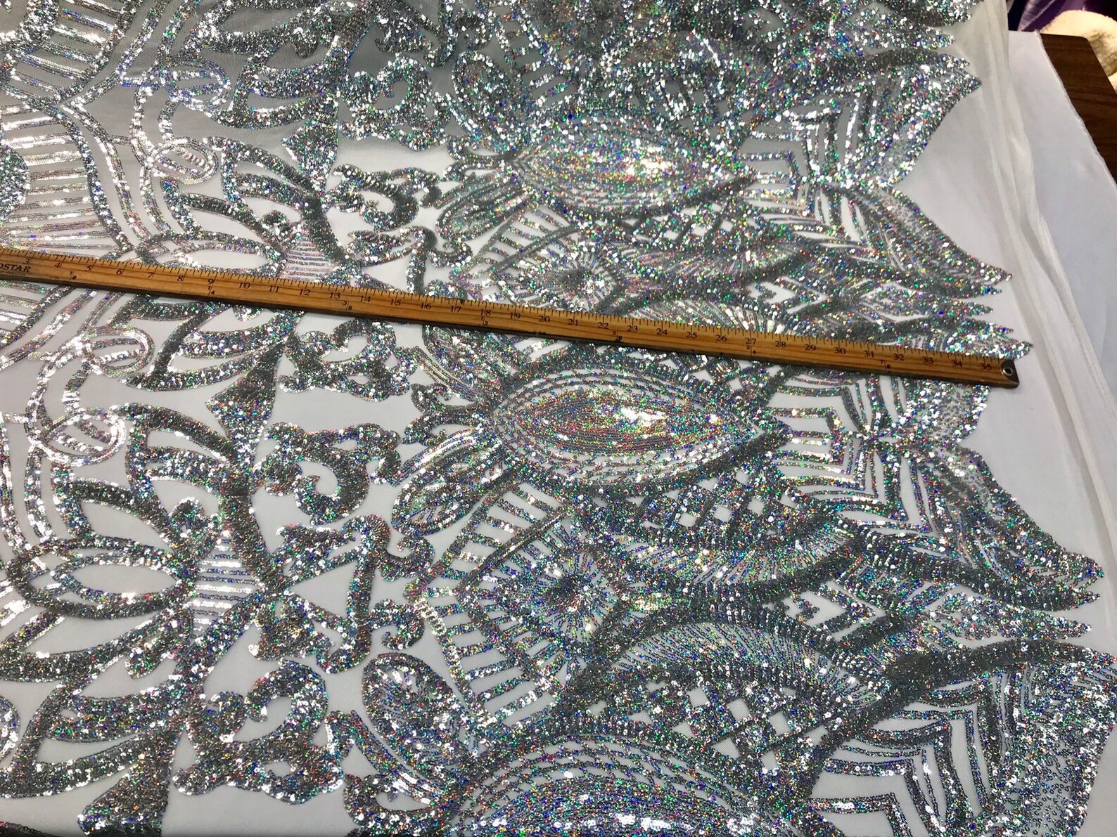Silver Iridescent Shiny Sequin Royalty Design Embroidery on a 4 Way ...