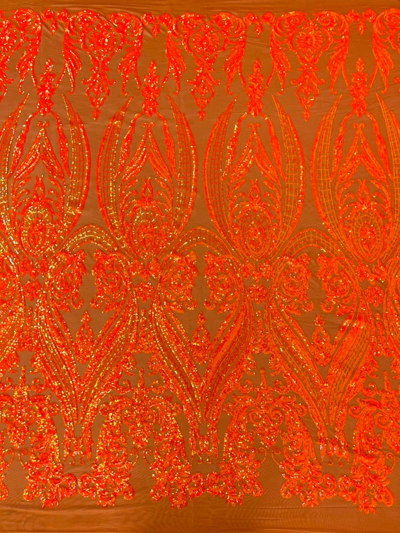 Orange Iridescent Empire Damask Design With Sequins Embroider - Etsy