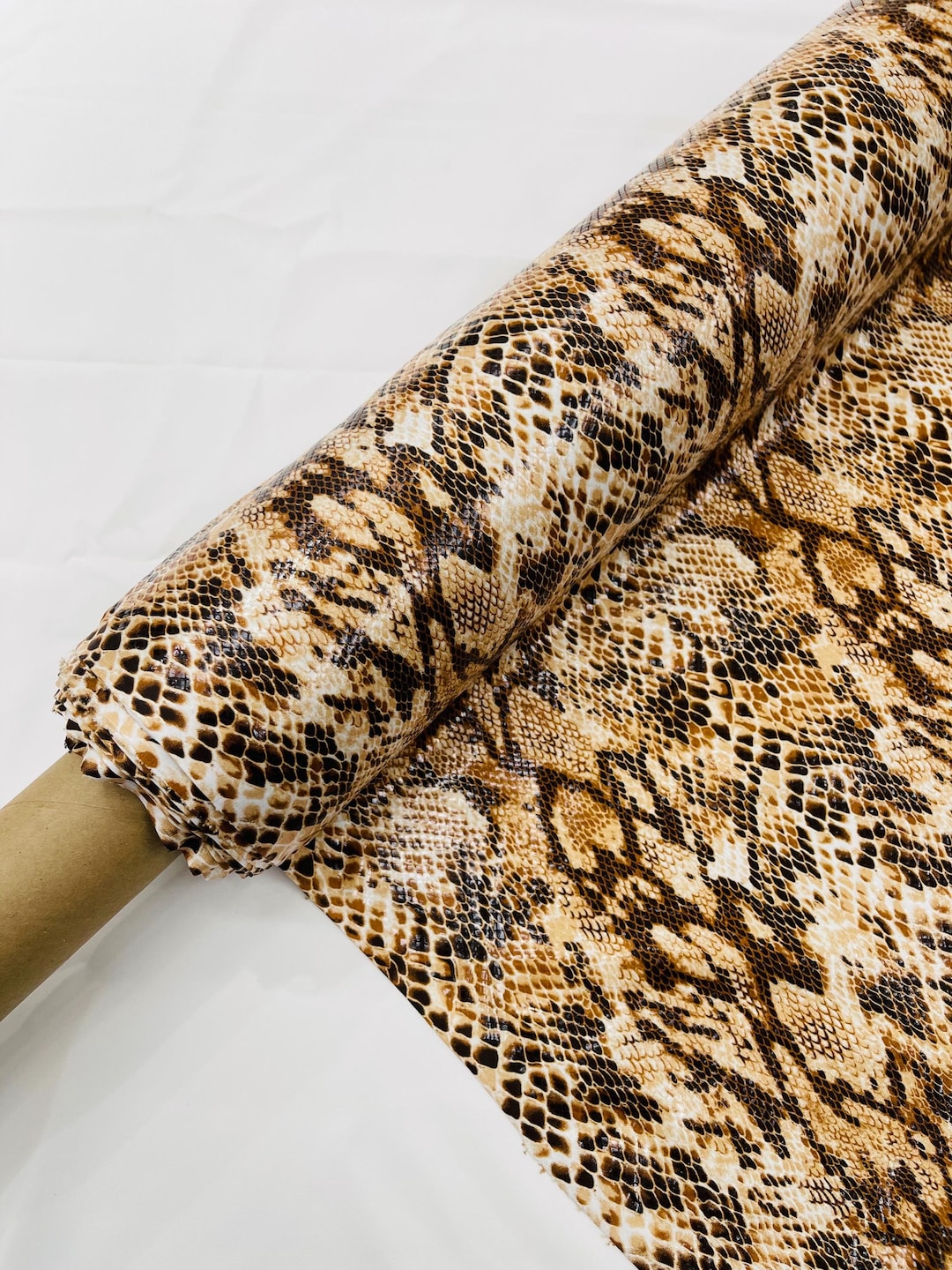 Tan/black Glossy Python Snake Print on a 2 Way Stretch Spandex/58” Wide ...