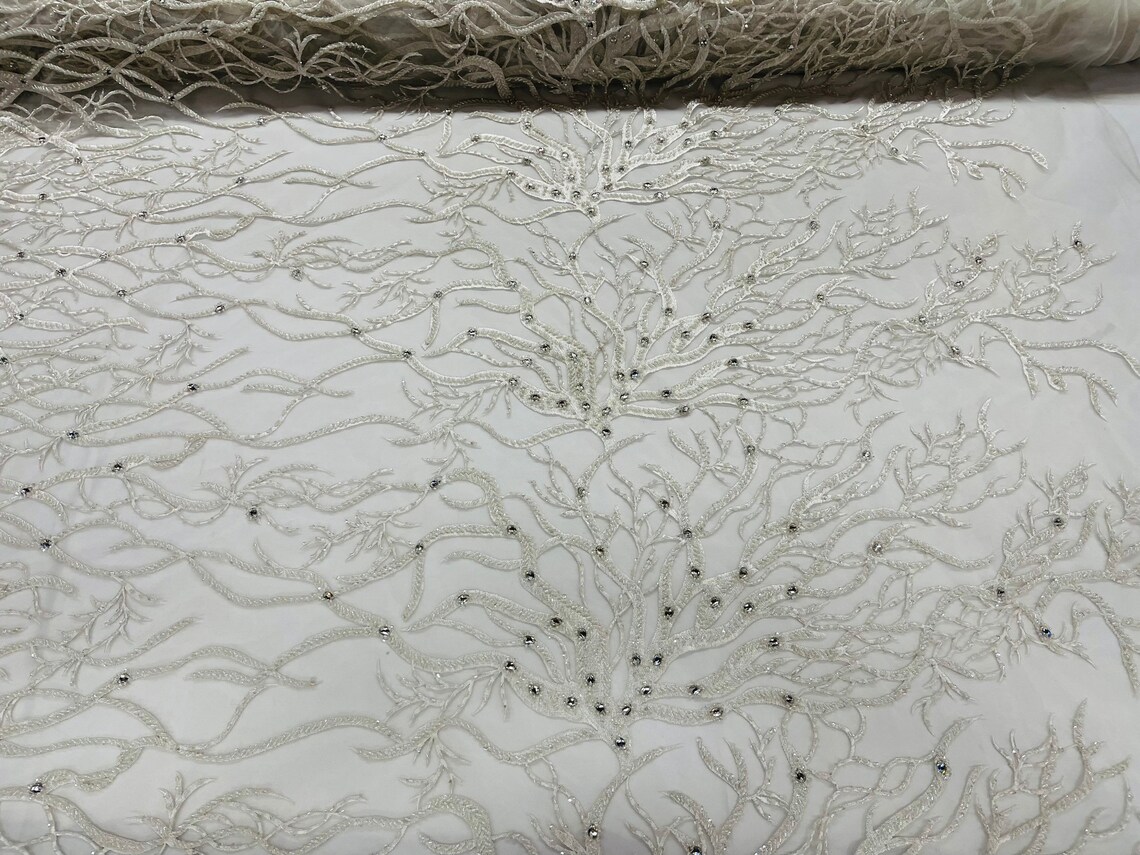 White Vine Design Embroider and Heavy Beading on a Mesh - Etsy