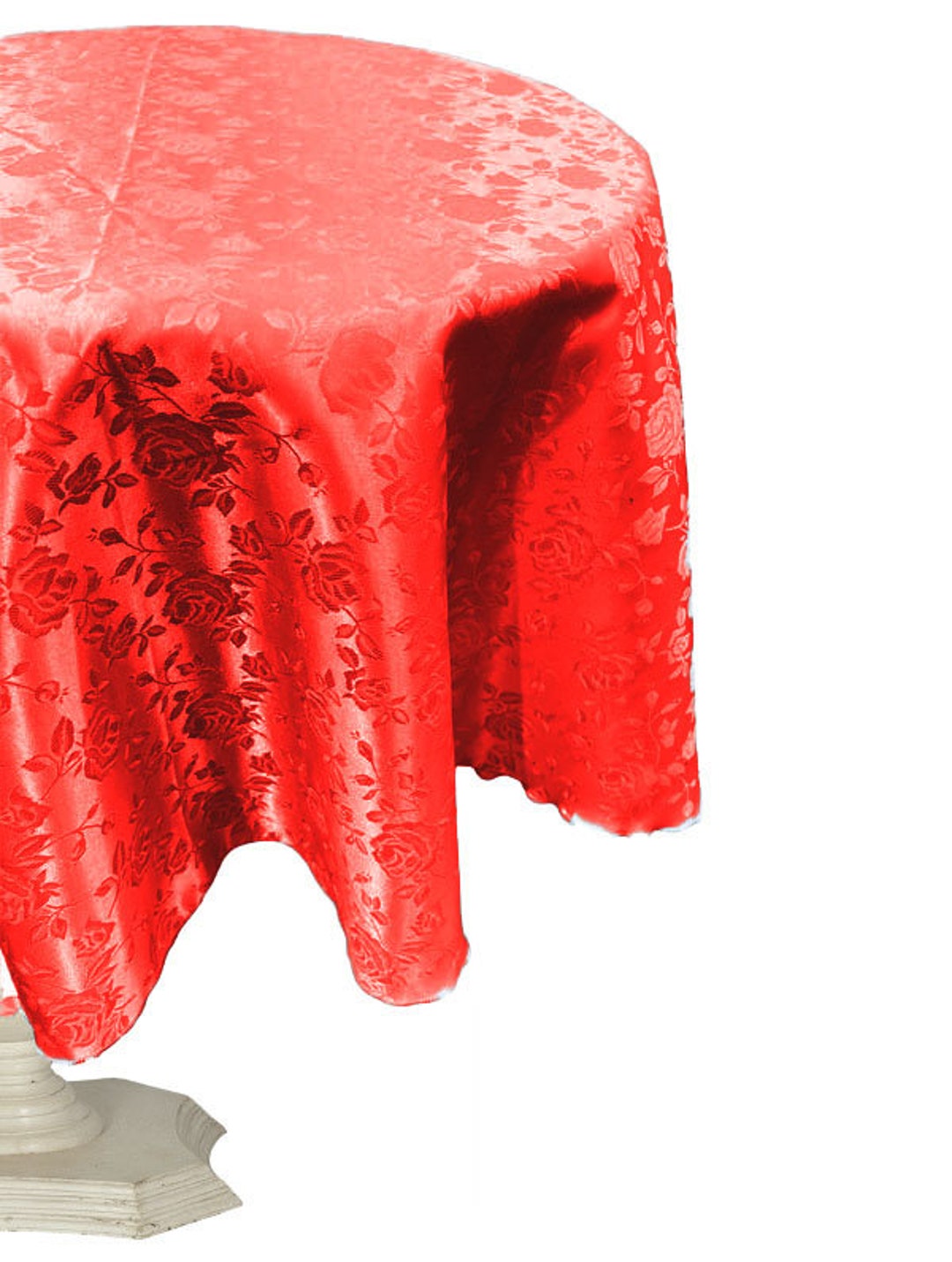 Red Round Tablecloth Roses Jacquard Satin Overlay for Small Coffee ...