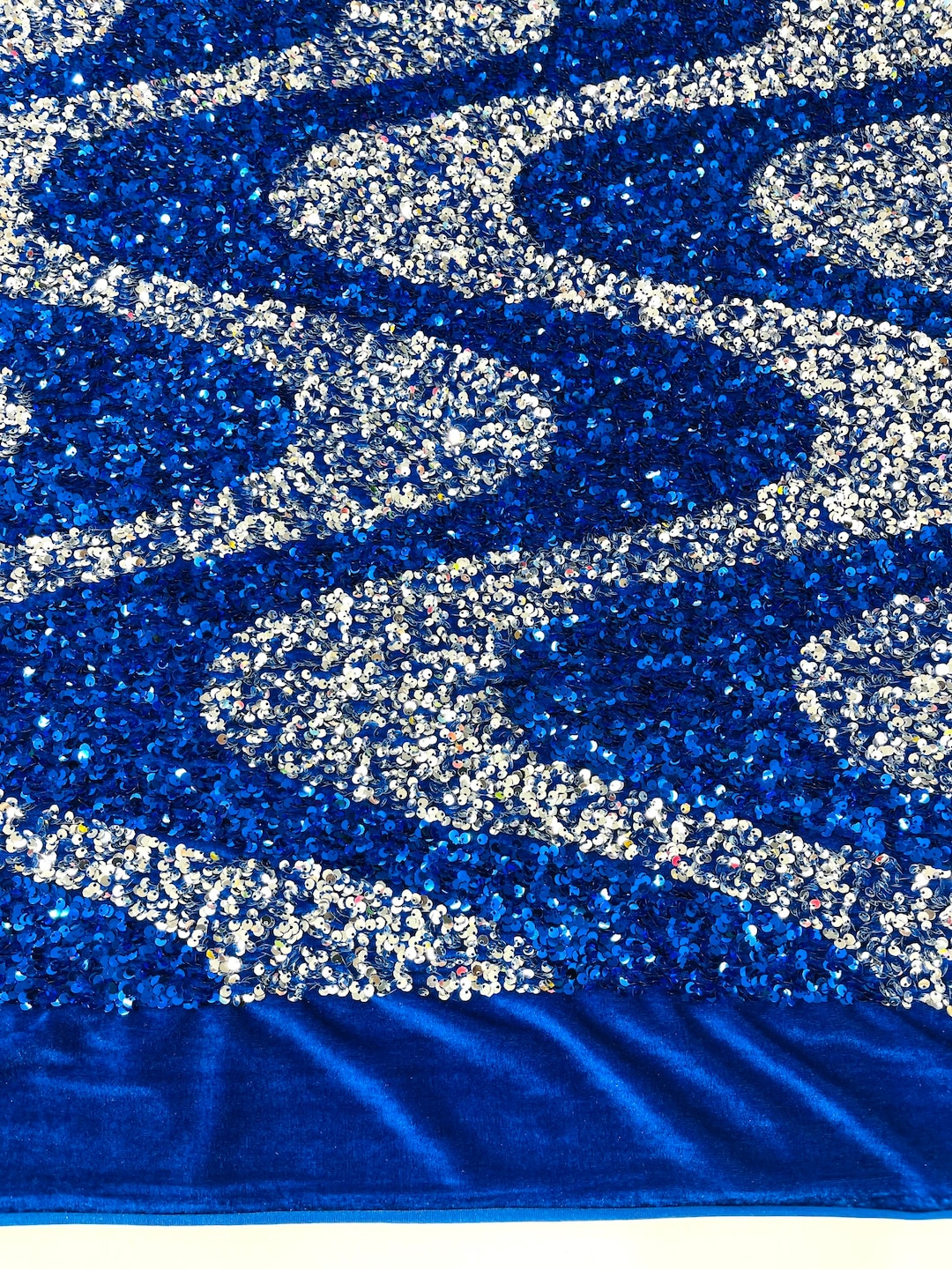 Silver/royal Blue Sequin Wave Design on Royal Blue Stretch Velvet All ...