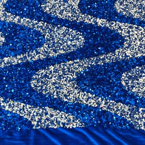 Silver/royal Blue Sequin Wave Design on Royal Blue Stretch Velvet All ...