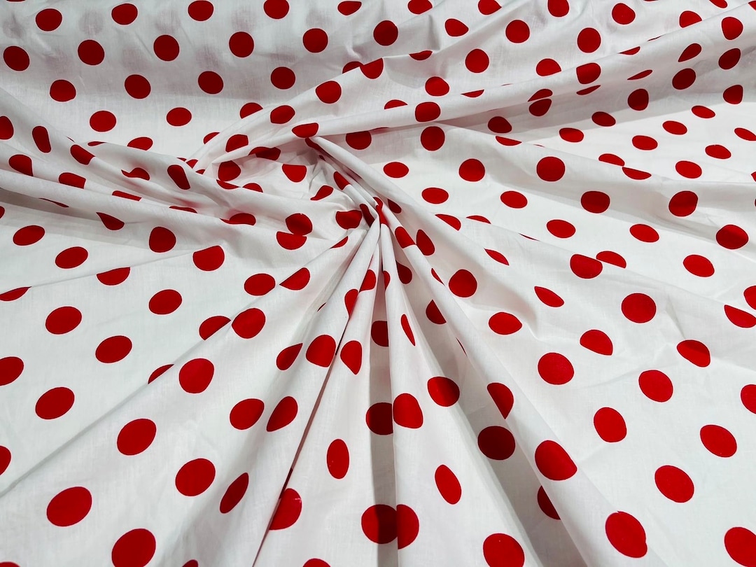 Red Dot on White 58" Wide Premium 1 Inch Polka Dot Poly Cotton Fabric ...