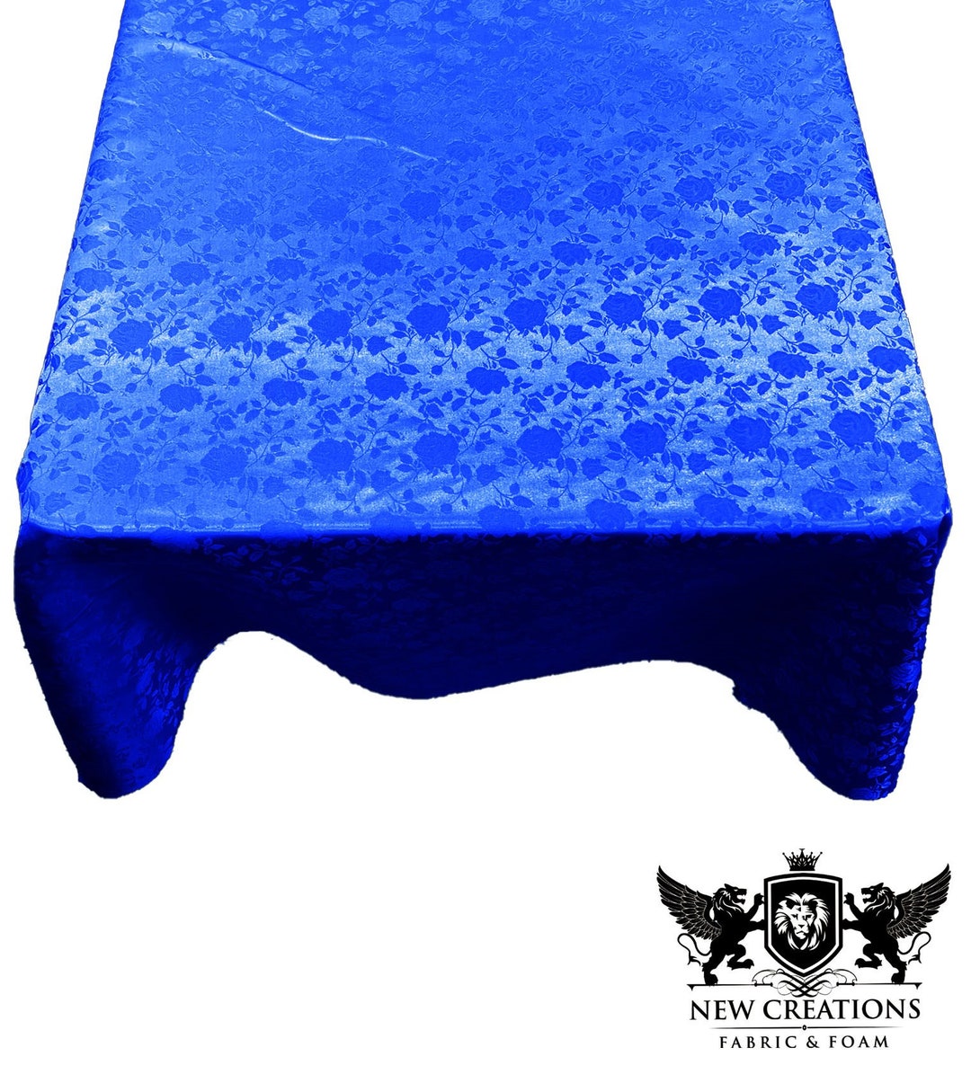 Royal Blue Square Tablecloth Roses Jacquard Satin Overlay for Small ...
