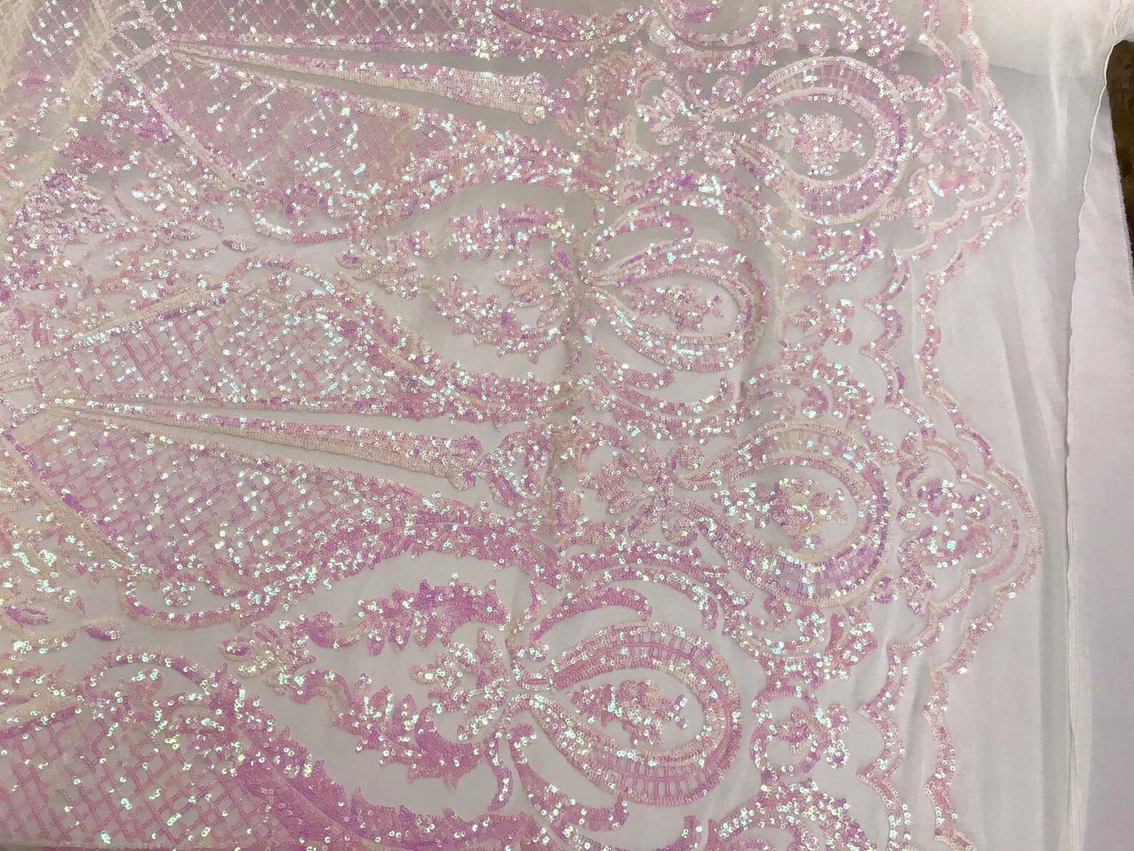 Pink Princess Design Iridescent Sequins Embroidery on a 4 Way Stretch ...