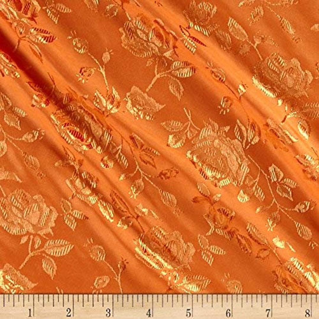 Orange 60" Wide Polyester Flower Brocade Jacquard Satin Fabric, Sold by ...