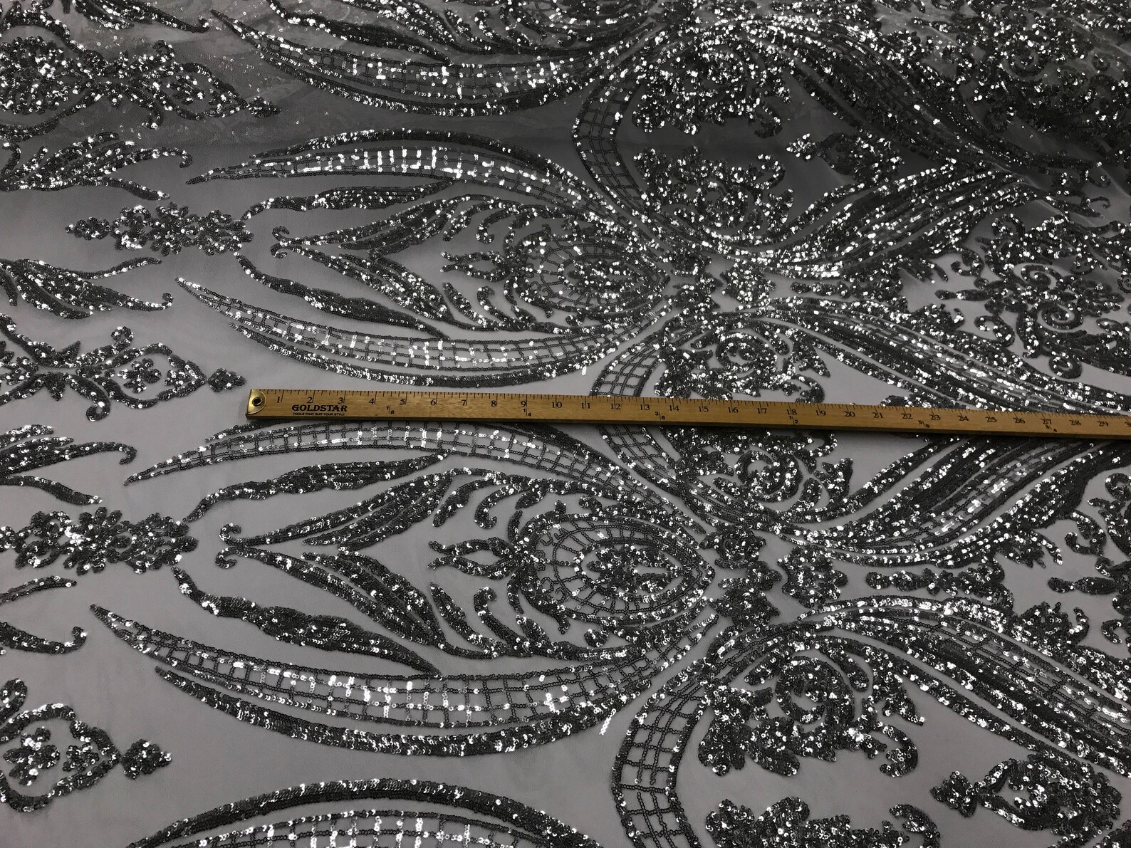 Silver Empire Design Embroider With Sequins on a 2 Way Stretch White ...