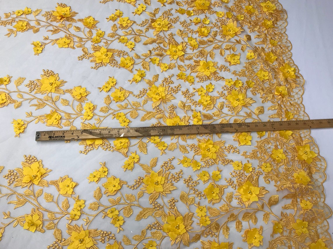 Yellow Princess 3d Floral Design Embroidery With Pearls on a | Etsy