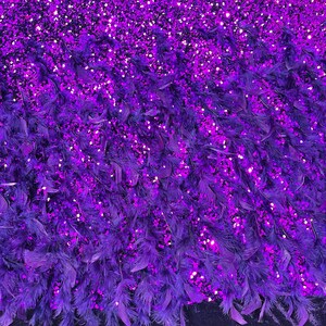 Purple 5mm Sequins on a Stretch Velvet With Feathers 2-way Stretch ...