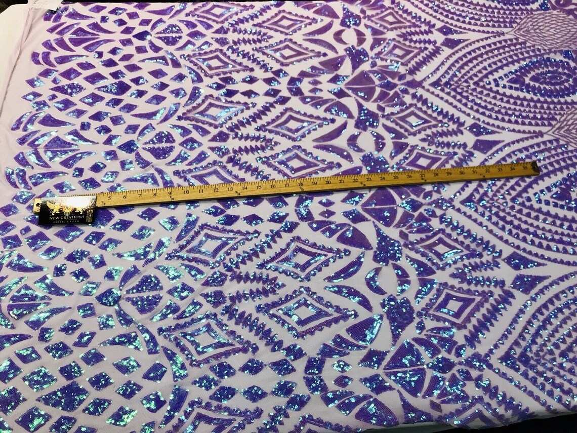 Lavender Iridescent Sequin Diamond Design on a 4 Way Stretch Mesh-prom ...