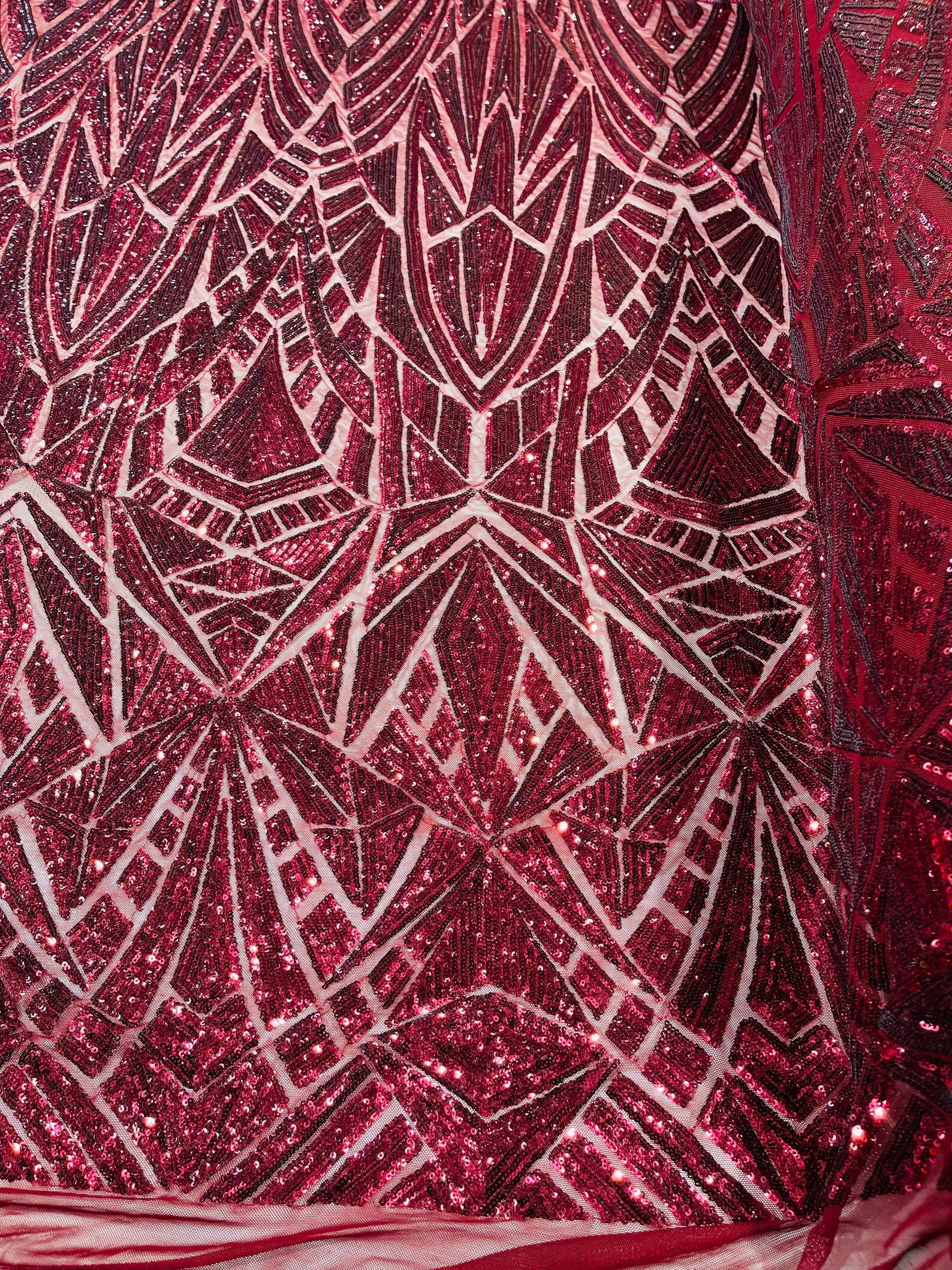 Burgundy Geometric Shiny Sequin Design on a 4 Way Stretch - Etsy